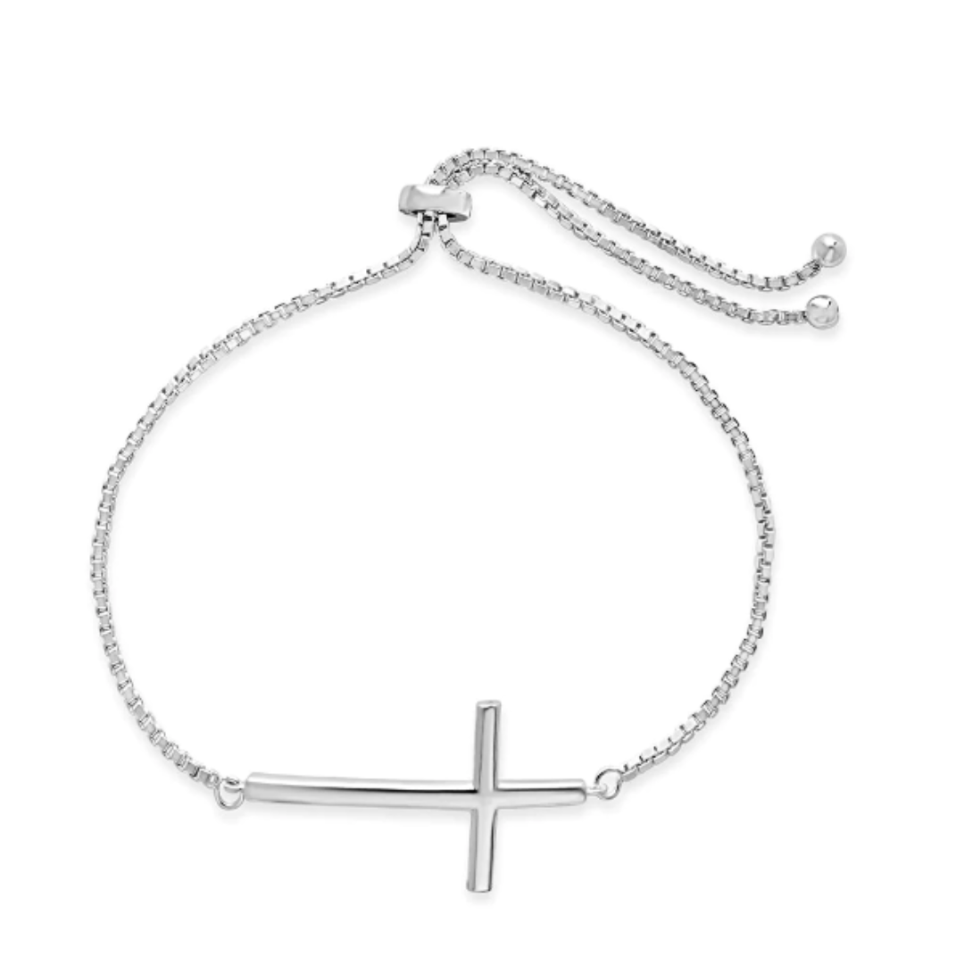 Sterling Forever Polished Cross Bolo Bracelet Silver